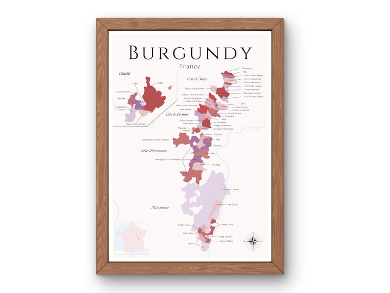 Burgundy Wine Map (digital Product): Elegant Wall Art & Wine Education ...
