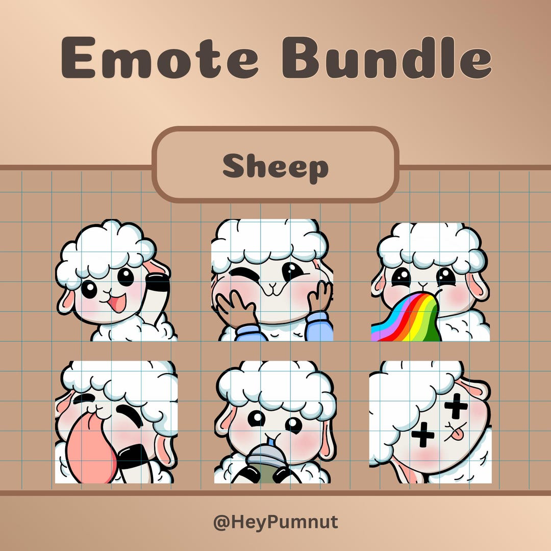Cute Sheep Emotes | Twitch | Twitch Emotes | Discord | Youtube | Six (6 ...