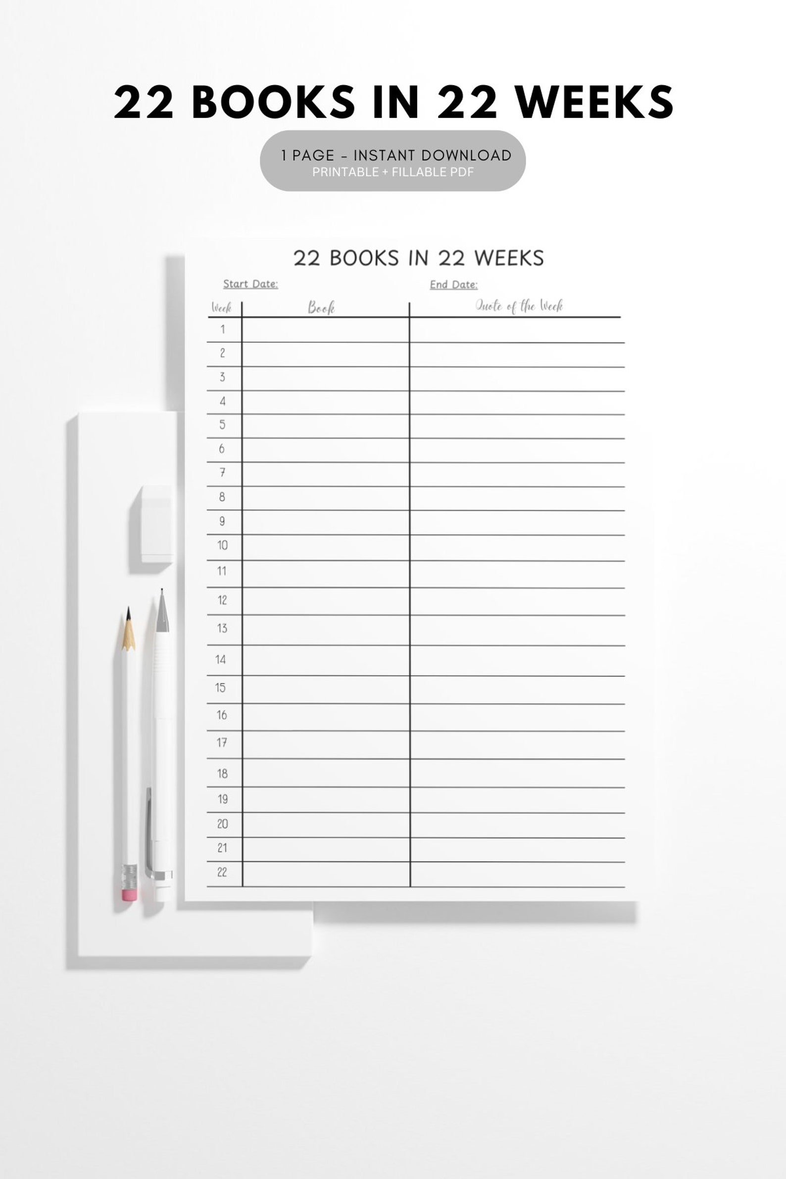 Read 22 Books in 22 Weeks Challenge, Book Reading Tracker, Books to ...