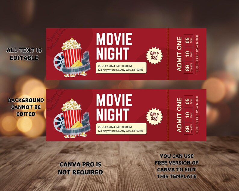 Movie Night Ticket, Movie Ticket, Movie Invitation, Surprise Movie ...