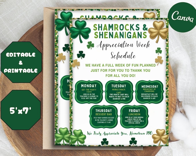 Editable St Patrick's Day Spirit Week Flyer, March Spirit Week Template ...