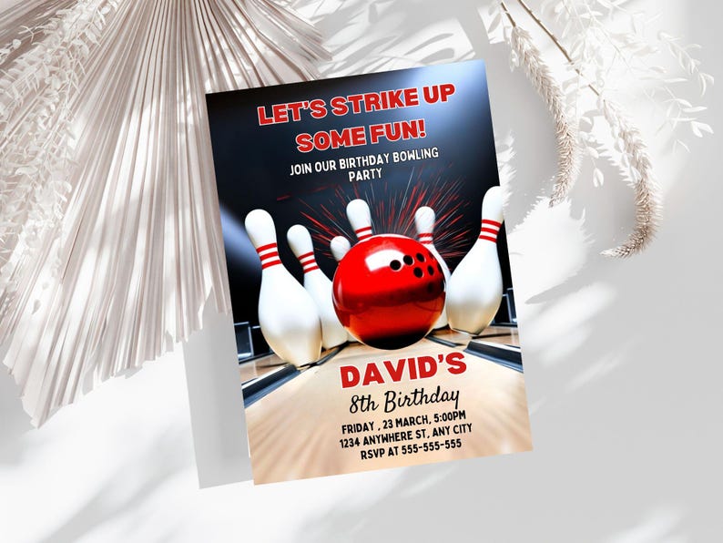 Editable Bowling Invitation, Let's Strike up Some Fun, Birthday Bowling ...