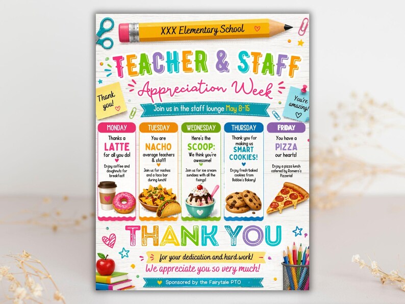 Editable Teacher Appreciation Flyer Template | Staff Event Schedule ...