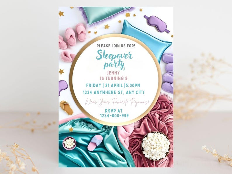Sleepover Birthday Invitation, Printable Sleepover Invite, Slumber ...