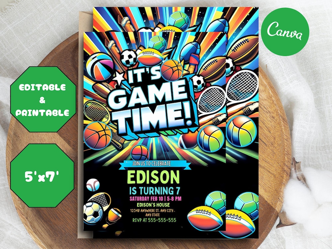 Editable Sports Birthday Invitation, Sports Party Invite, Sports Game ...