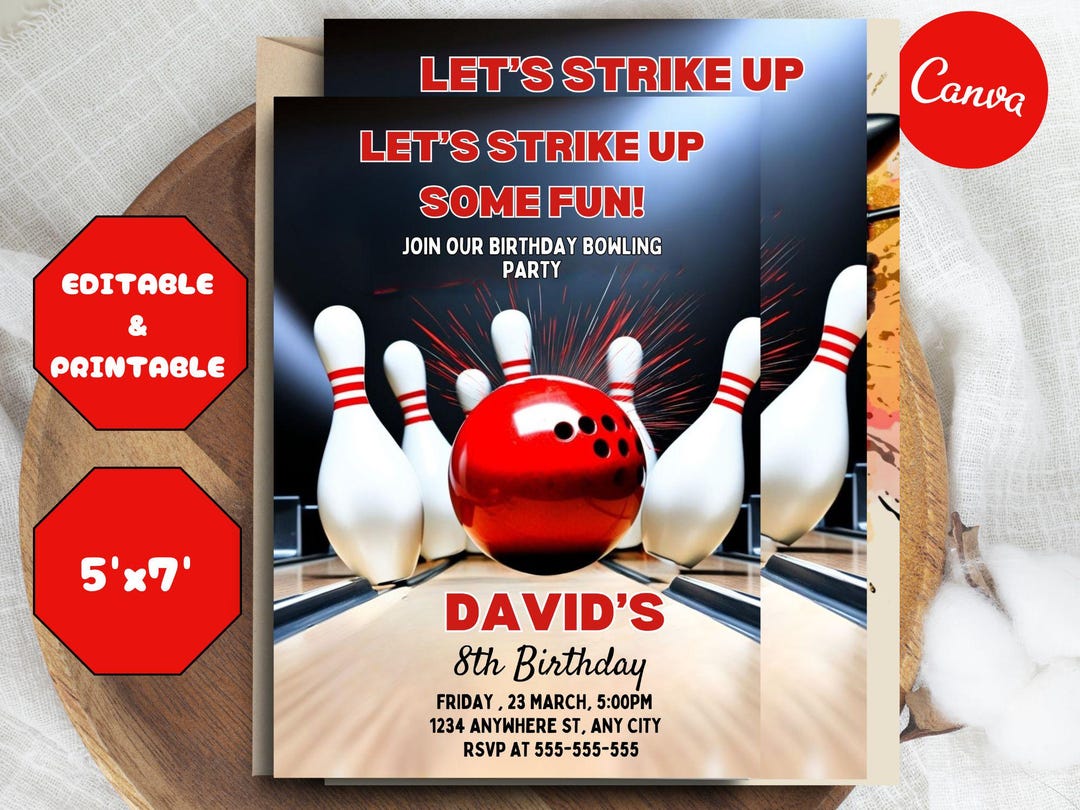 Editable Bowling Invitation, Let's Strike up Some Fun, Birthday Bowling ...