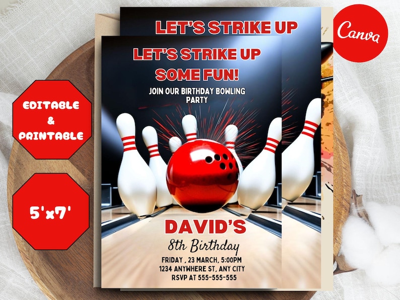 Editable Bowling Invitation, Let's Strike up Some Fun, Birthday Bowling ...