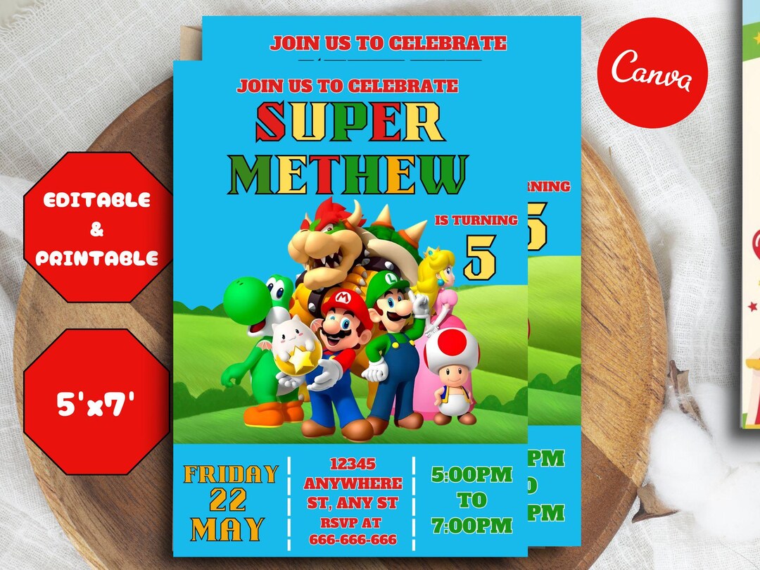 Super Mario Editable Birthday Invitation, Super Mario Birthday ...