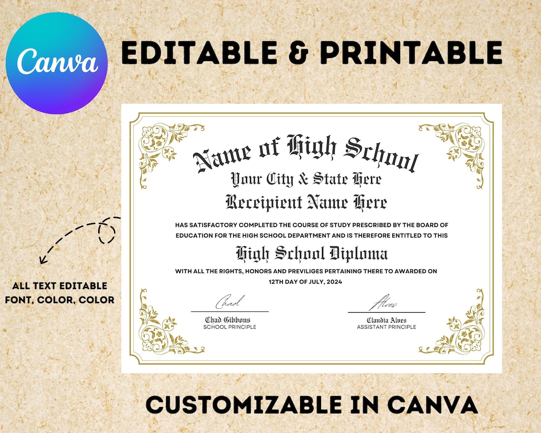 Printable High School, Printable Certificate With Seal, Diploma ...
