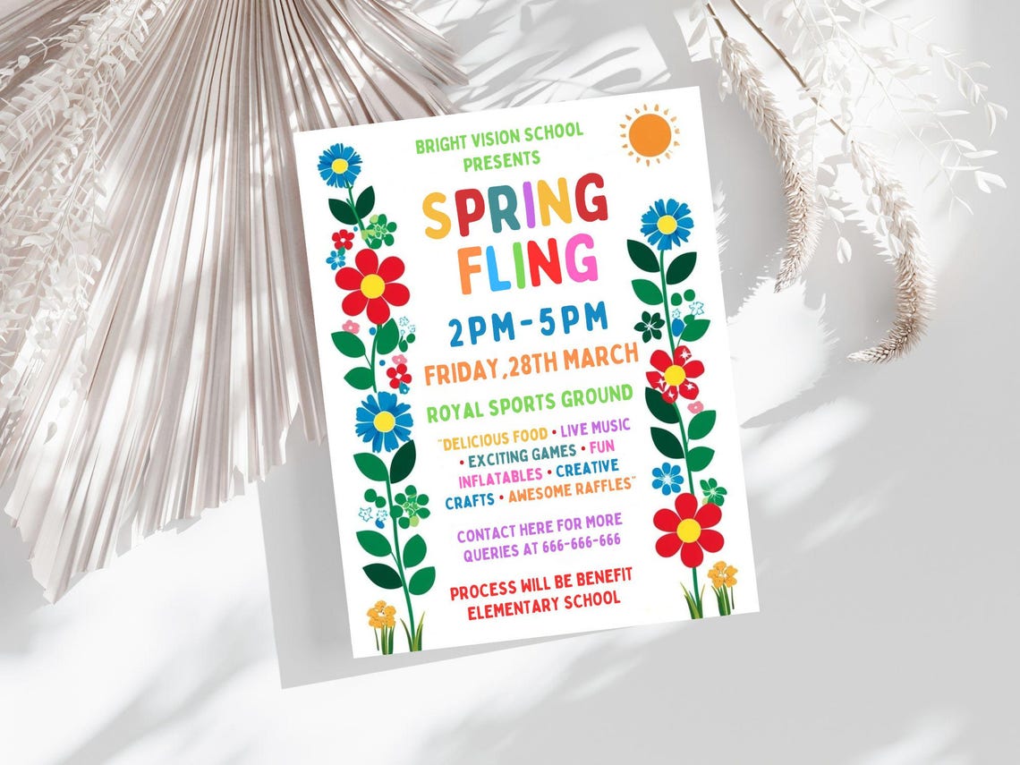 Spring Fling School Flyer Invitation, Editable Spring Fling Festival Fundraiser Template ...