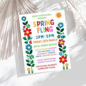 Spring Fling School Flyer Invitation, Editable Spring Fling Festival ...