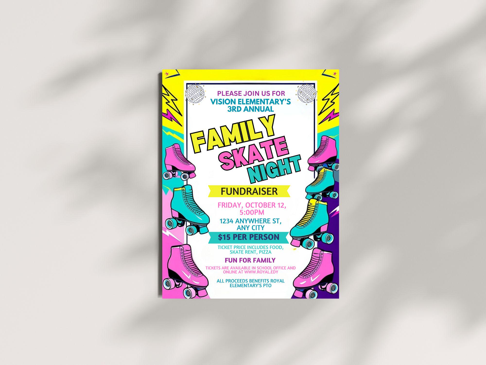 Editable Family Skate Night Flyer, Roller Skating Fundraiser,family ...