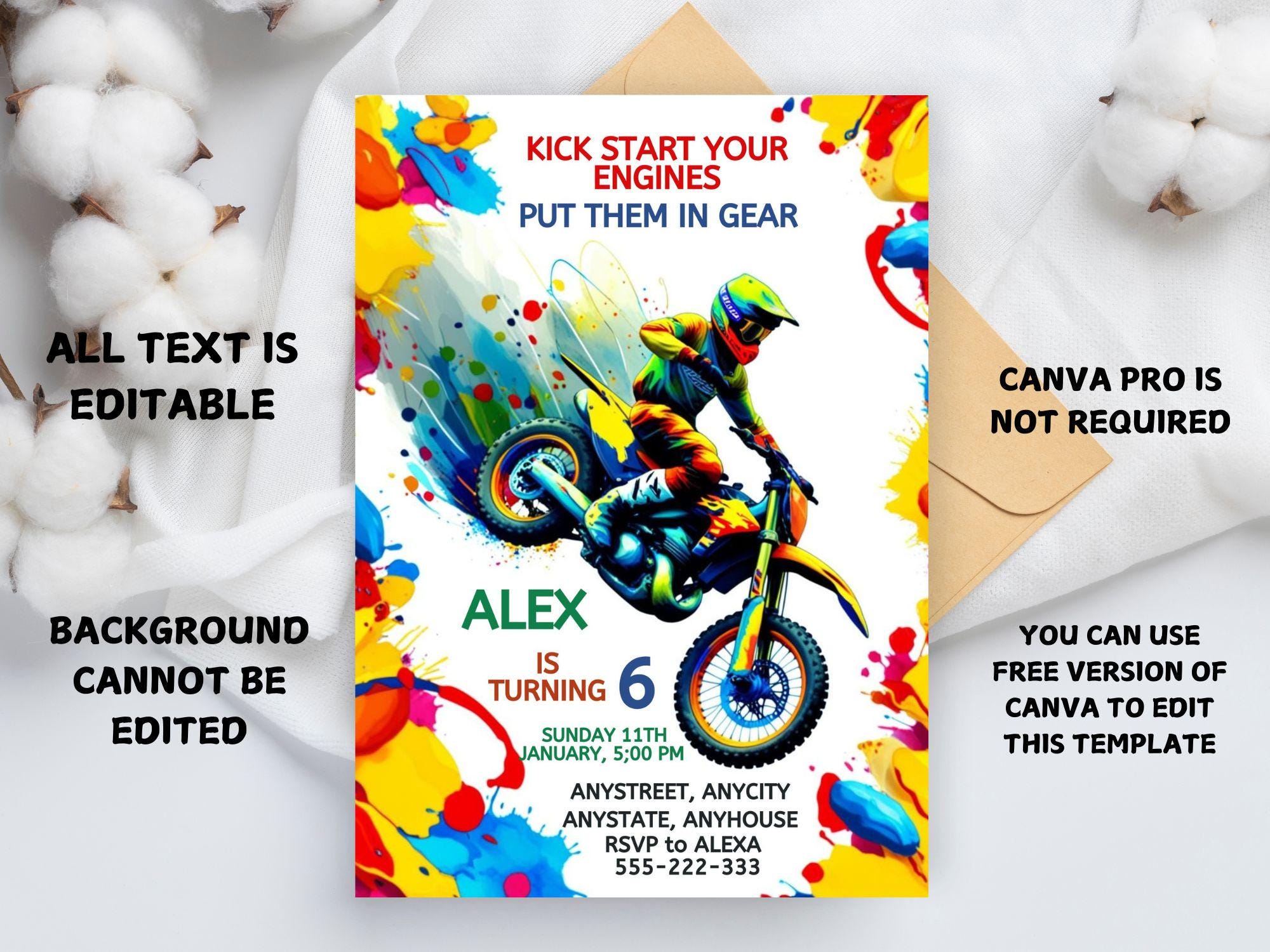 Editable Dirt Bike Birthday Invitation, Motocross Racing Template, Dirt ...