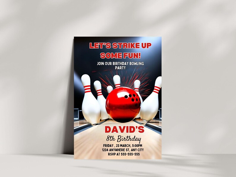 Editable Bowling Invitation, Let's Strike up Some Fun, Birthday Bowling ...