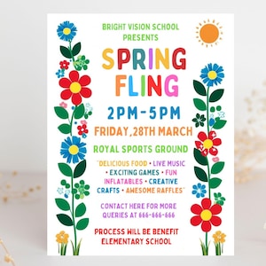 Spring Fling School Flyer Invitation, Editable Spring Fling Festival ...