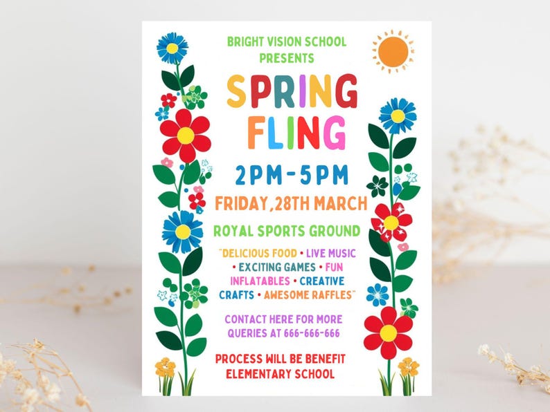 Spring Fling School Flyer Invitation, Editable Spring Fling Festival ...
