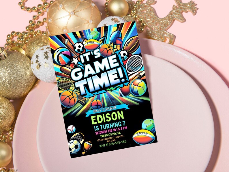 Editable Sports Birthday Invitation, Sports Party Invite, Sports Game ...