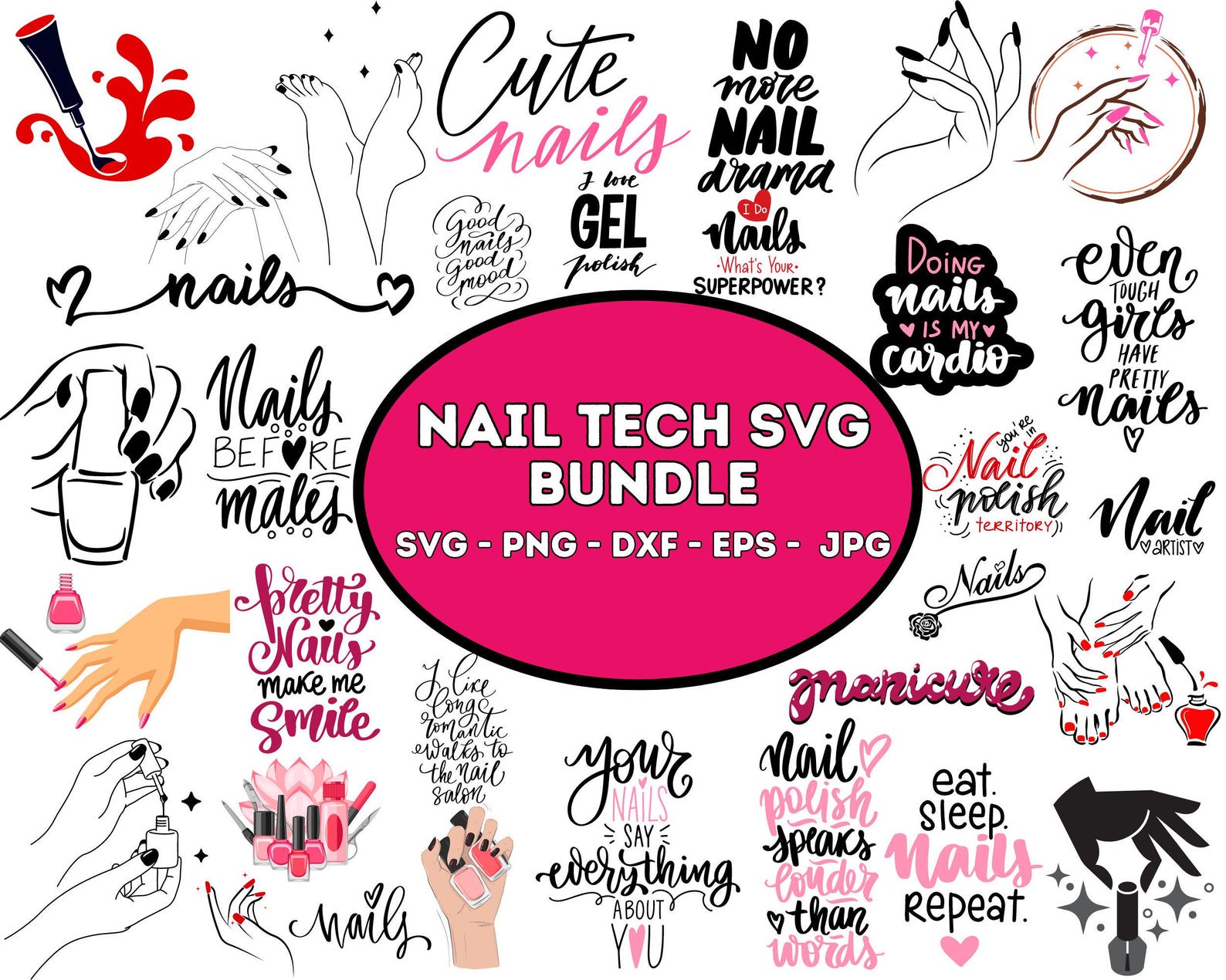 Nail Tech SVG Bundle, Nail Artist SVG Cut File, Girl Hand Svg, Nail Art ...