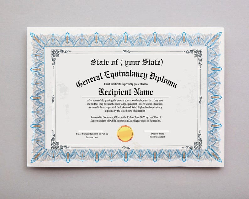 GED Diploma Certificate With Seal, Canva Template, Certificate ...