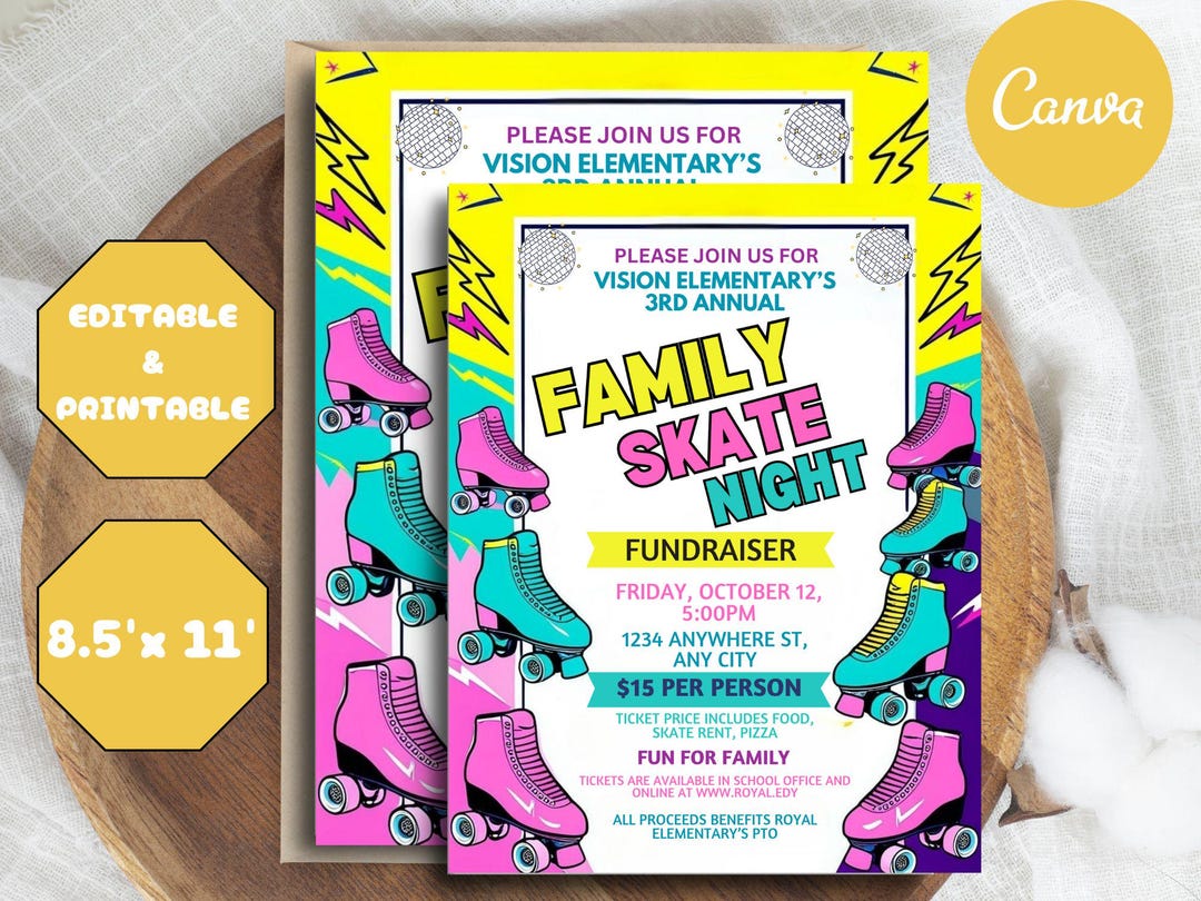 Editable Family Skate Night Flyer, Roller Skating Fundraiser,family ...