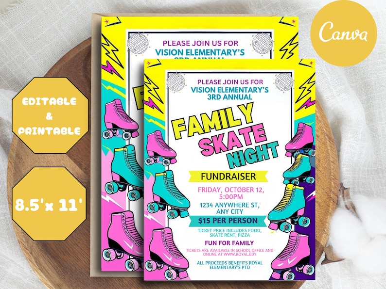 Editable Family Skate Night Flyer, Roller Skating Fundraiser,family ...
