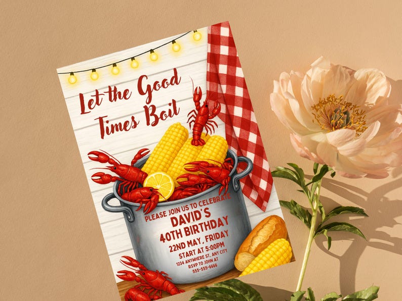Seafood Boil Party Invitation – Let the Good Times Roll! Crawfish Feast ...
