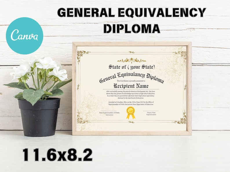 GED Diploma Certificate Template, GED Canva Template, School ...