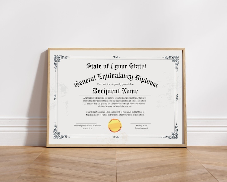 GED Diploma Certificate With Seal, Canva Template, Certificate ...