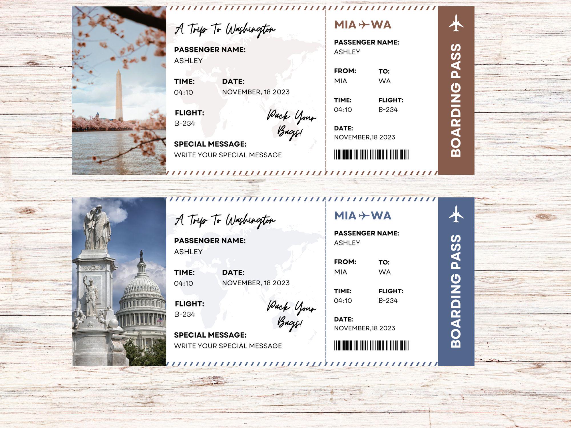 Printable Boarding Pass Airline Ticket Gift Surprise Trip Reveal ...