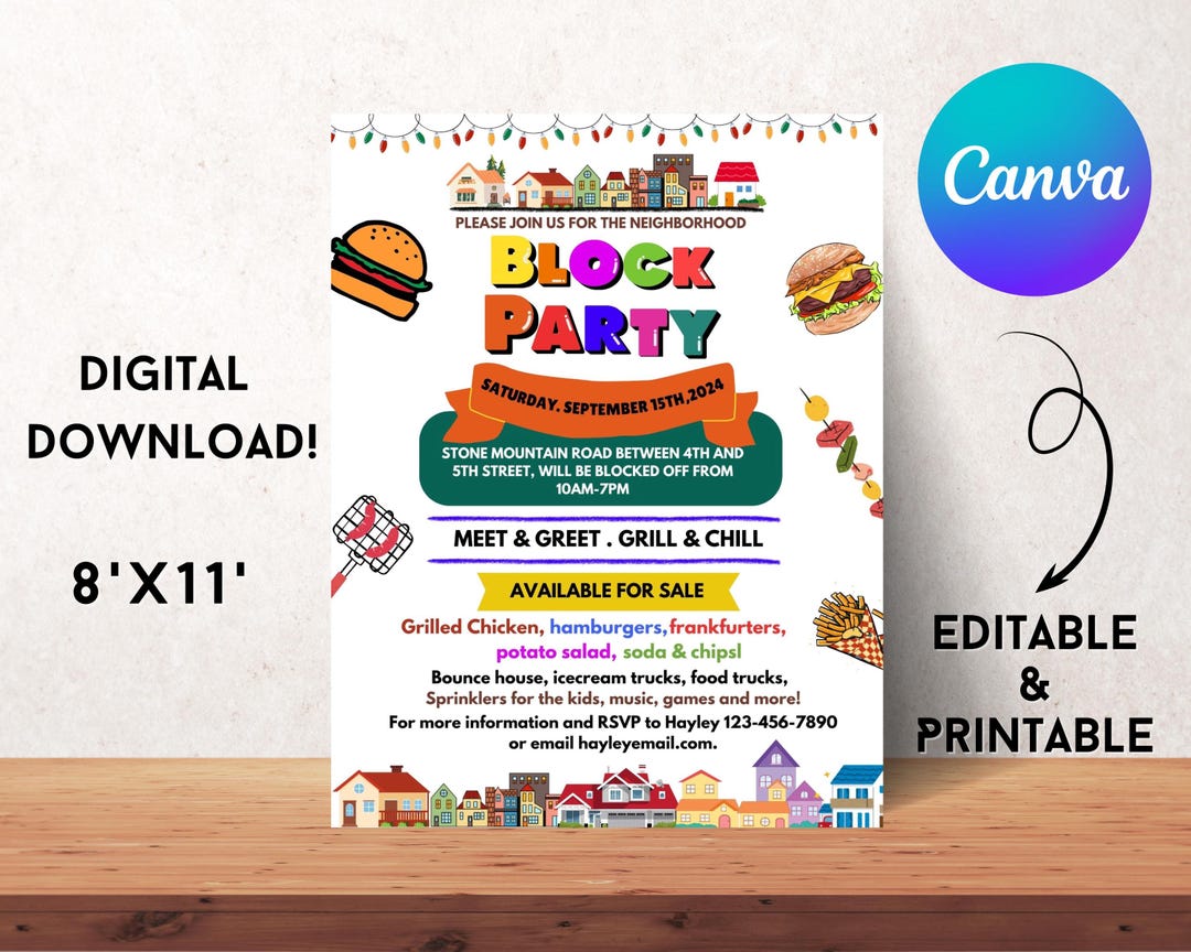 Editable Block Party Flyer Template, Neighborhood Backyard BBQ ...