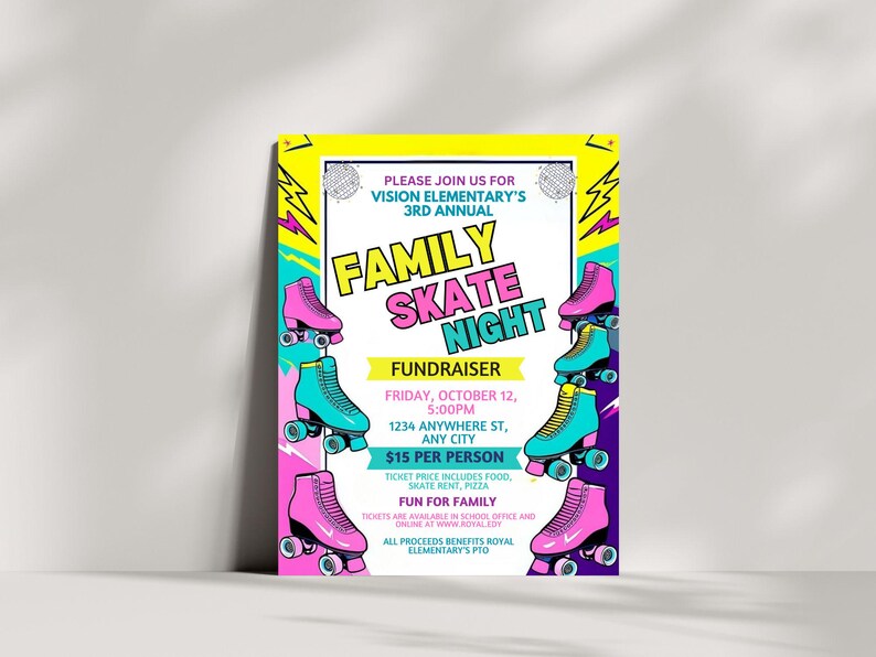 Editable Family Skate Night Flyer, Roller Skating Fundraiser,family ...