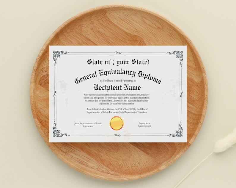 GED Diploma Certificate With Seal, Canva Template, Certificate ...