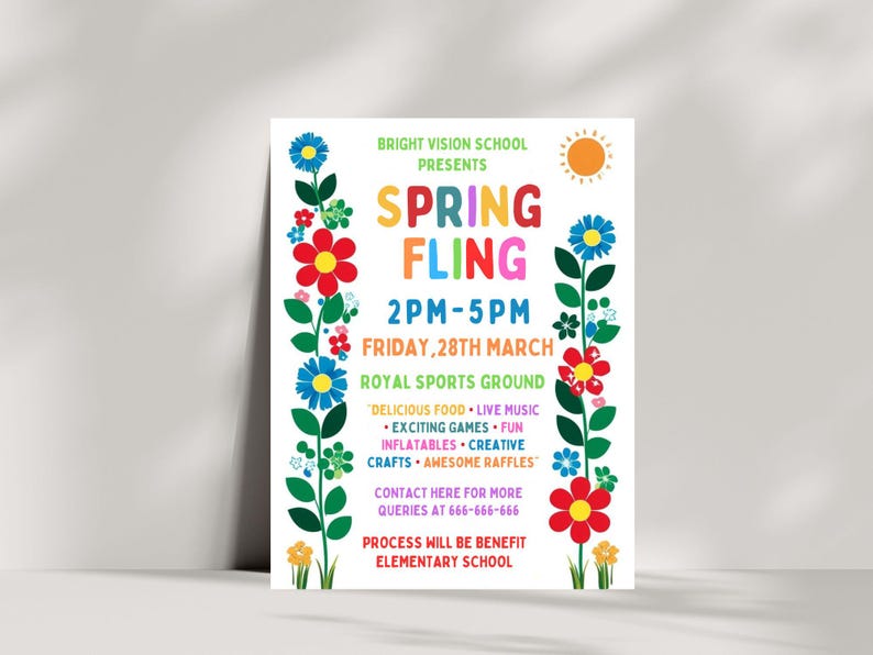 Spring Fling School Flyer Invitation, Editable Spring Fling Festival ...