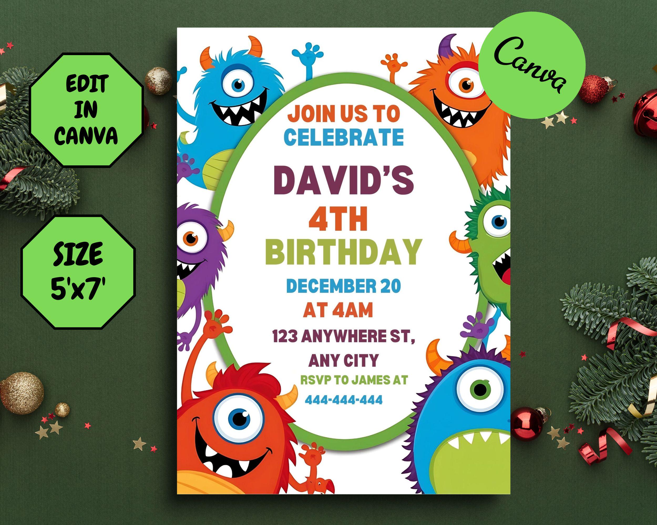 Editable Monster Birthday Invitation Template, Monster Birthday ...