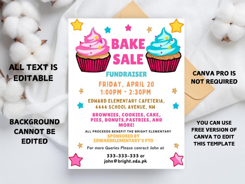 EDITABLE Bake Sale Flyer, Printable PTA, PTO Flyer, School Family ...