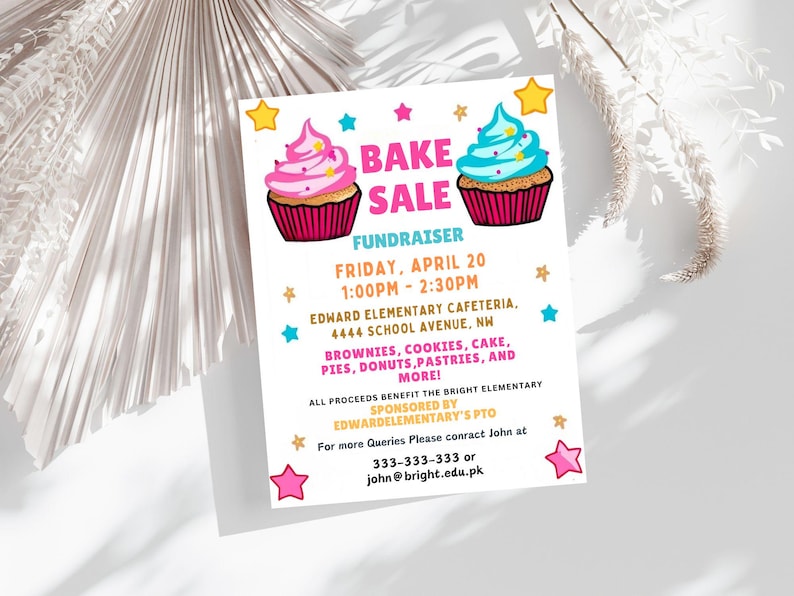 EDITABLE Bake Sale Flyer, Printable PTA, PTO Flyer, School Family ...