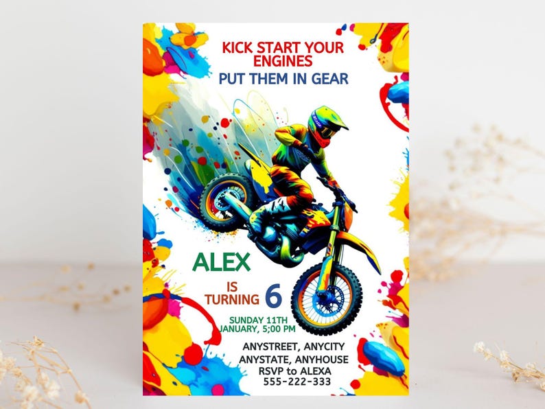 Editable Dirt Bike Birthday Invitation, Motocross Racing Template, Dirt ...