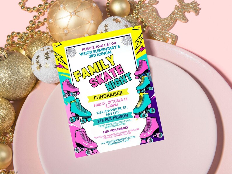 Editable Family Skate Night Flyer, Roller Skating Fundraiser,family ...
