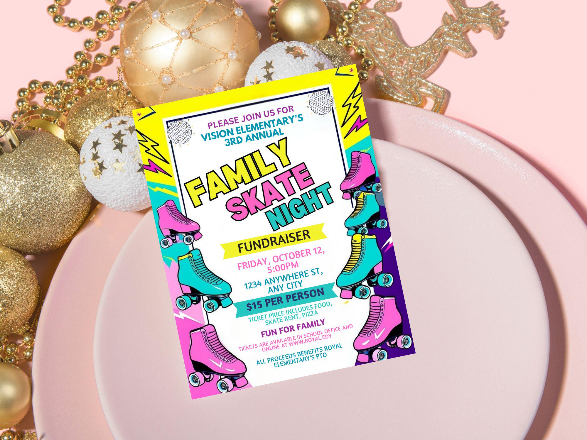 Editable Family Skate Night Flyer, Roller Skating Fundraiser,family ...