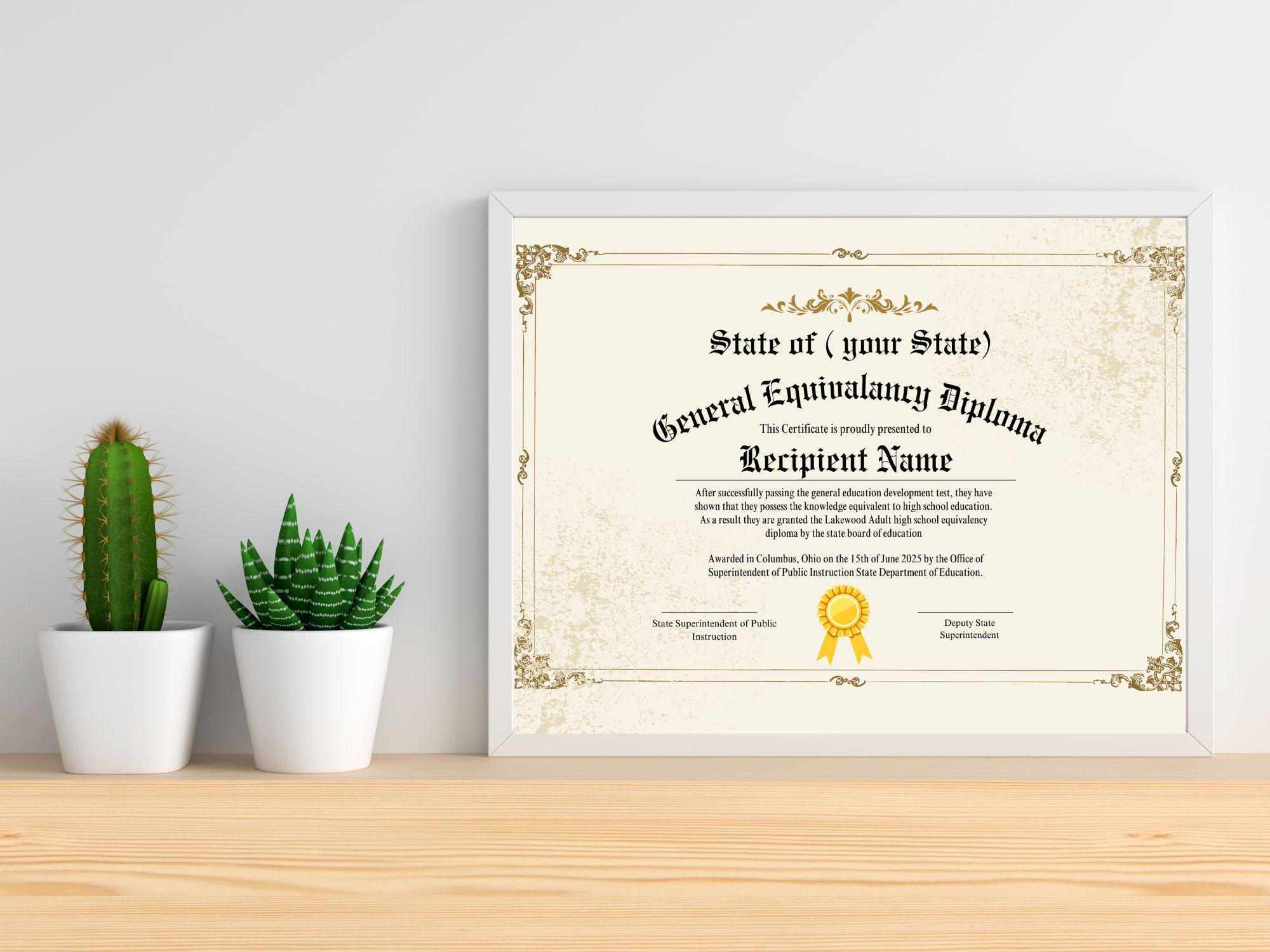 GED Diploma Certificate Template, GED Canva Template, School ...