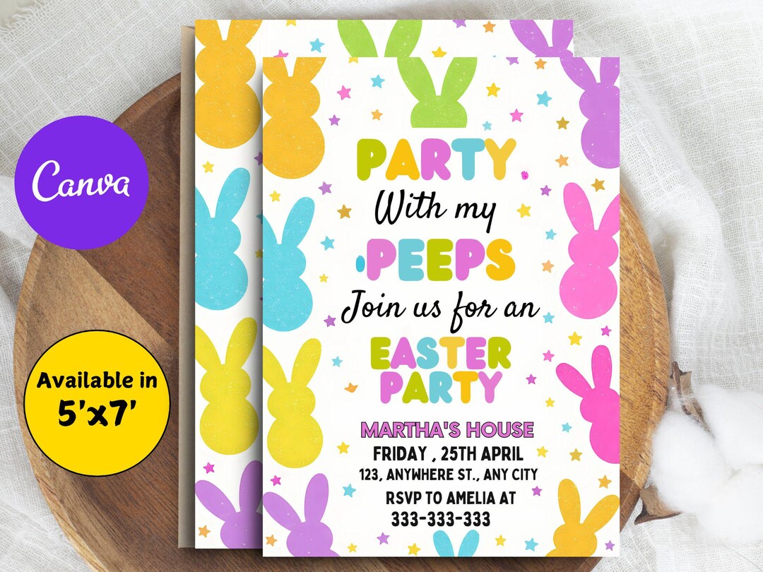 Editable Party With My Peeps Invitation Template, Peeps Bunny Invite ...