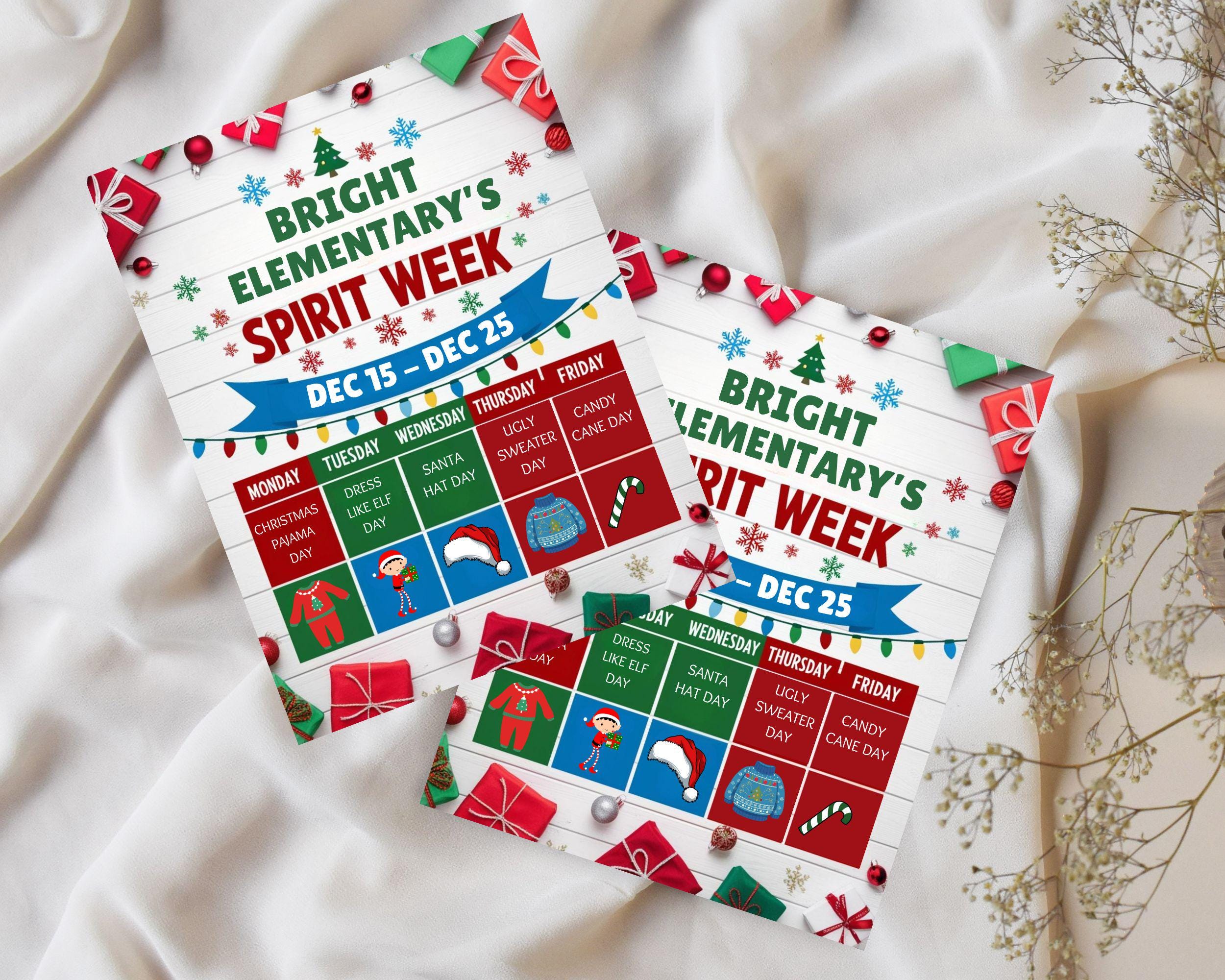 Customizable Holiday School Spirit Week Flyer, PTO Schedule, December ...