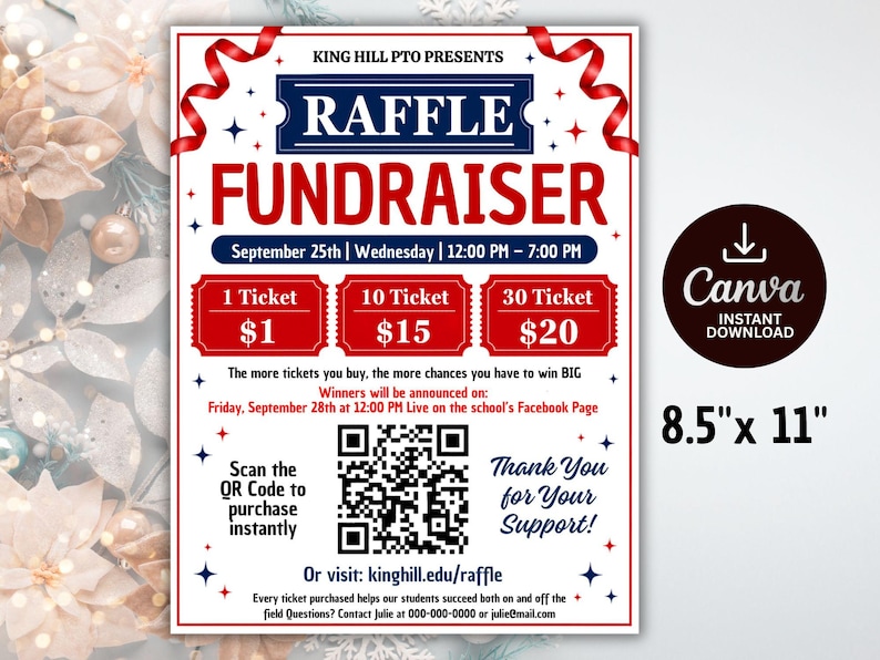 Editable Raffle Fundraiser Template: PTO, School & Charity Event Flyer ...