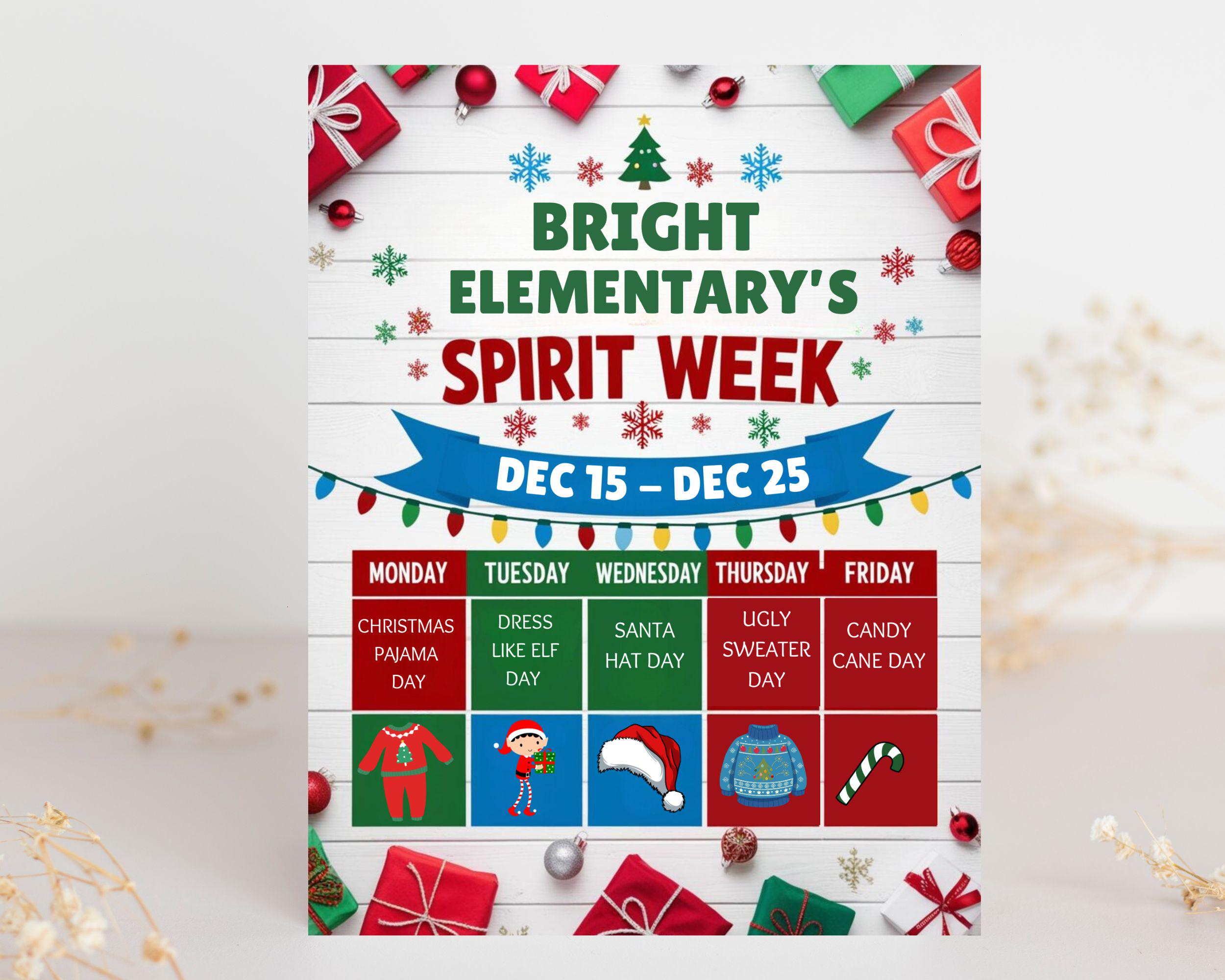 Customizable Holiday School Spirit Week Flyer, PTO Schedule, December ...