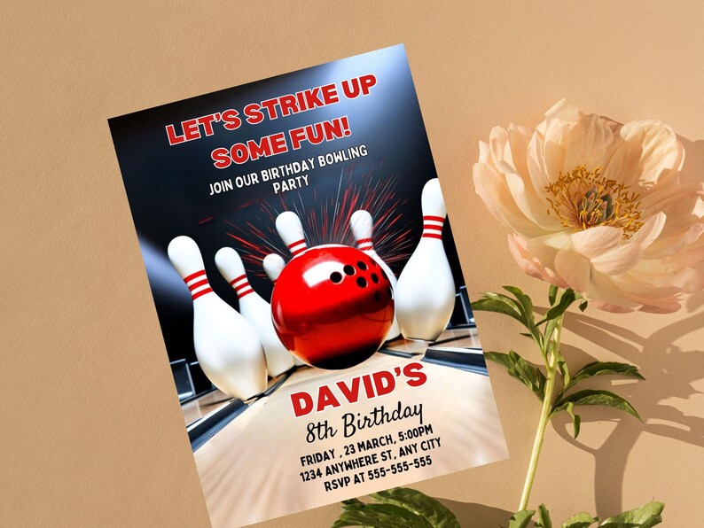 Editable Bowling Invitation, Let's Strike up Some Fun, Birthday Bowling ...