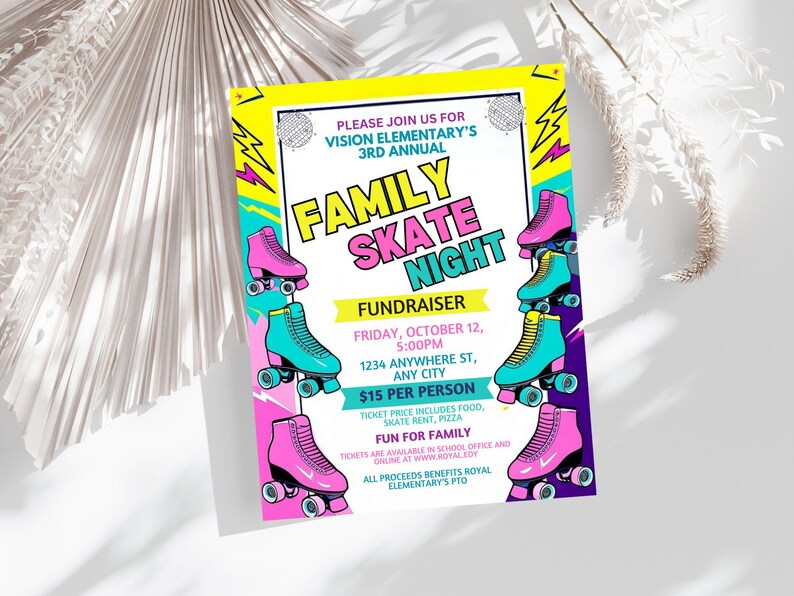 Editable Family Skate Night Flyer, Roller Skating Fundraiser,family ...