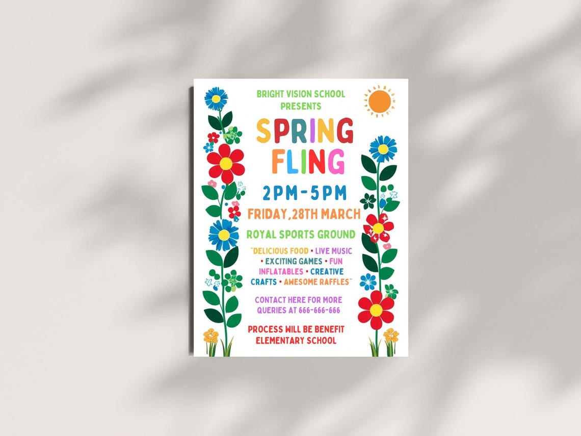 Spring Fling School Flyer Invitation, Editable Spring Fling Festival ...