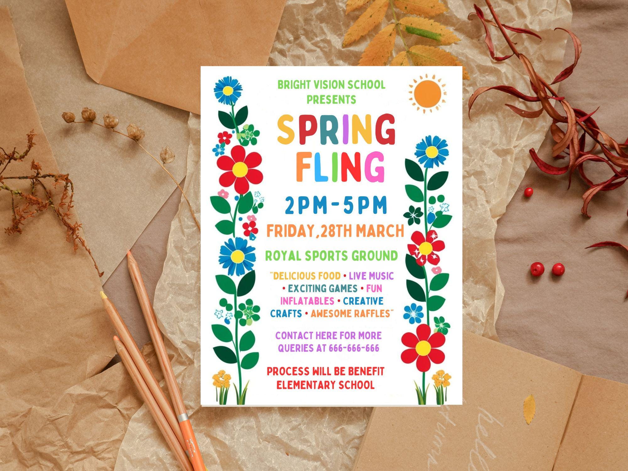 Spring Fling School Flyer Invitation, Editable Spring Fling Festival Fundraiser Template ...