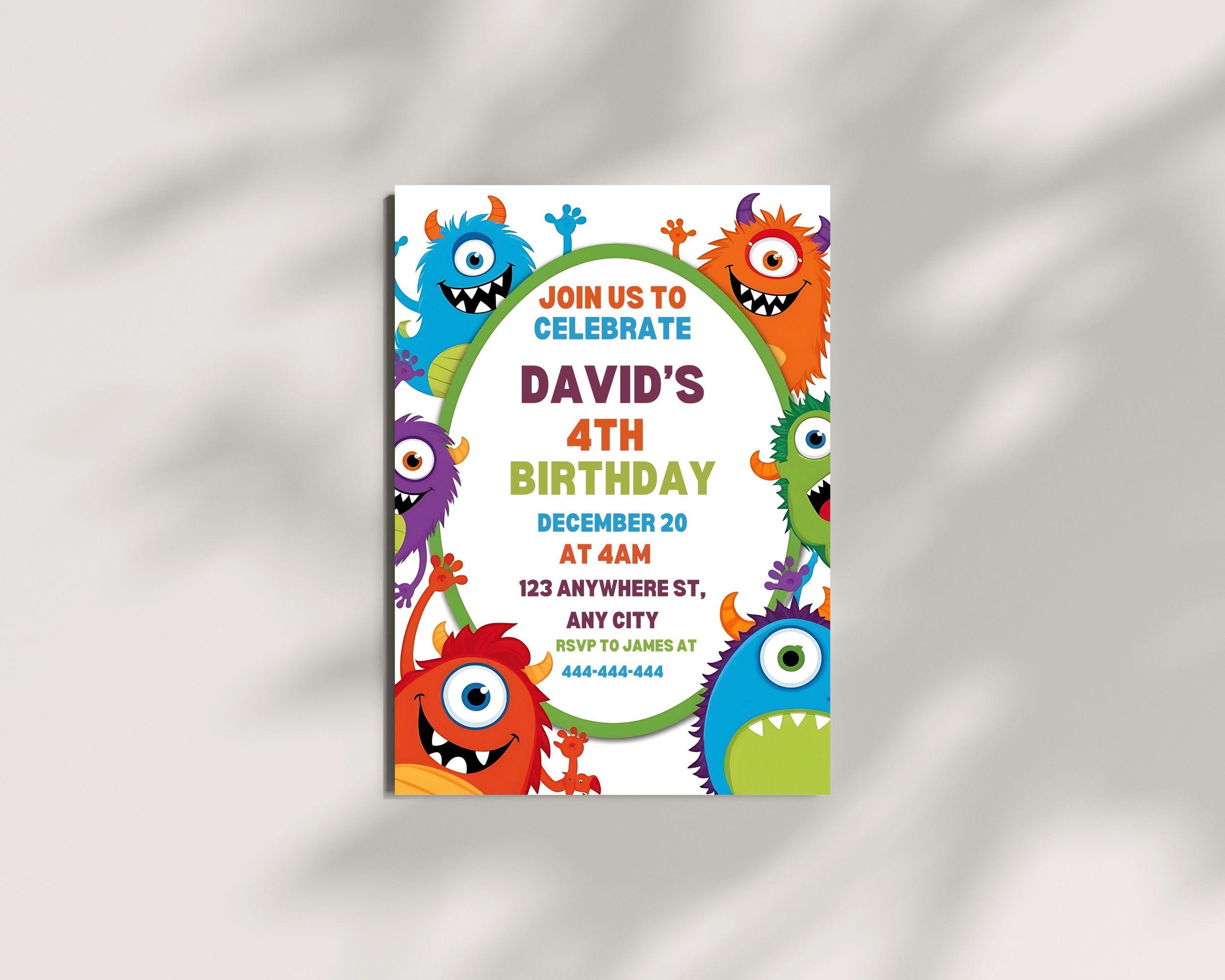 Editable Monster Birthday Invitation Template, Monster Birthday ...