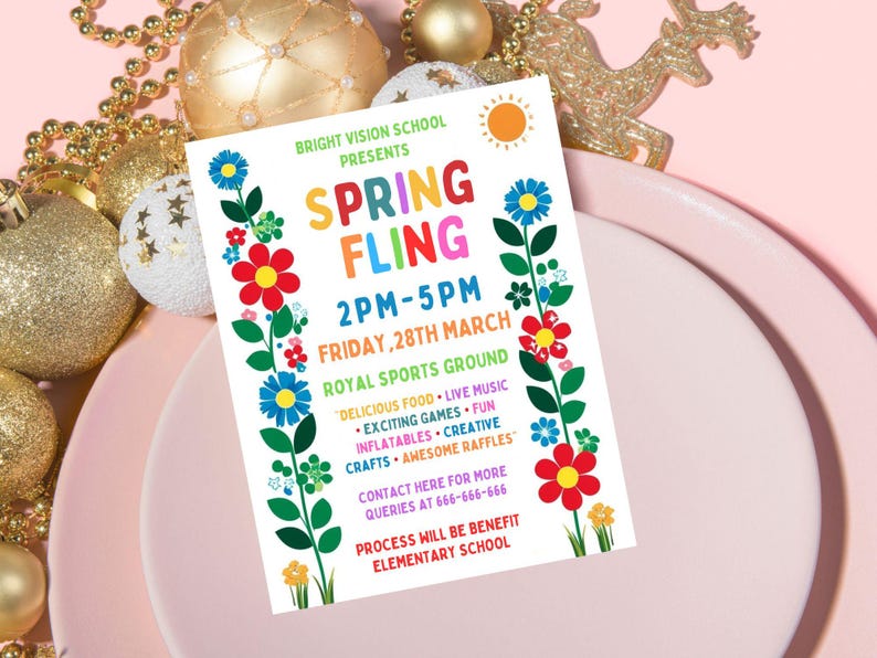 Spring Fling School Flyer Invitation, Editable Spring Fling Festival ...